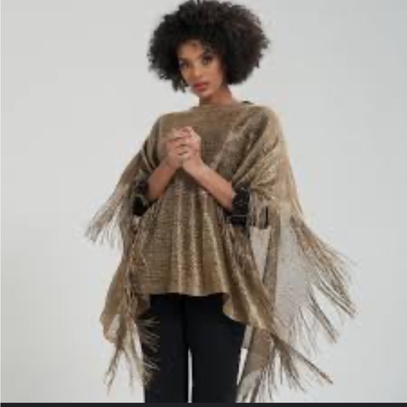 tamsy | Sweaters | Chic Gold Fringed Poncho By Tamsy | Poshmark